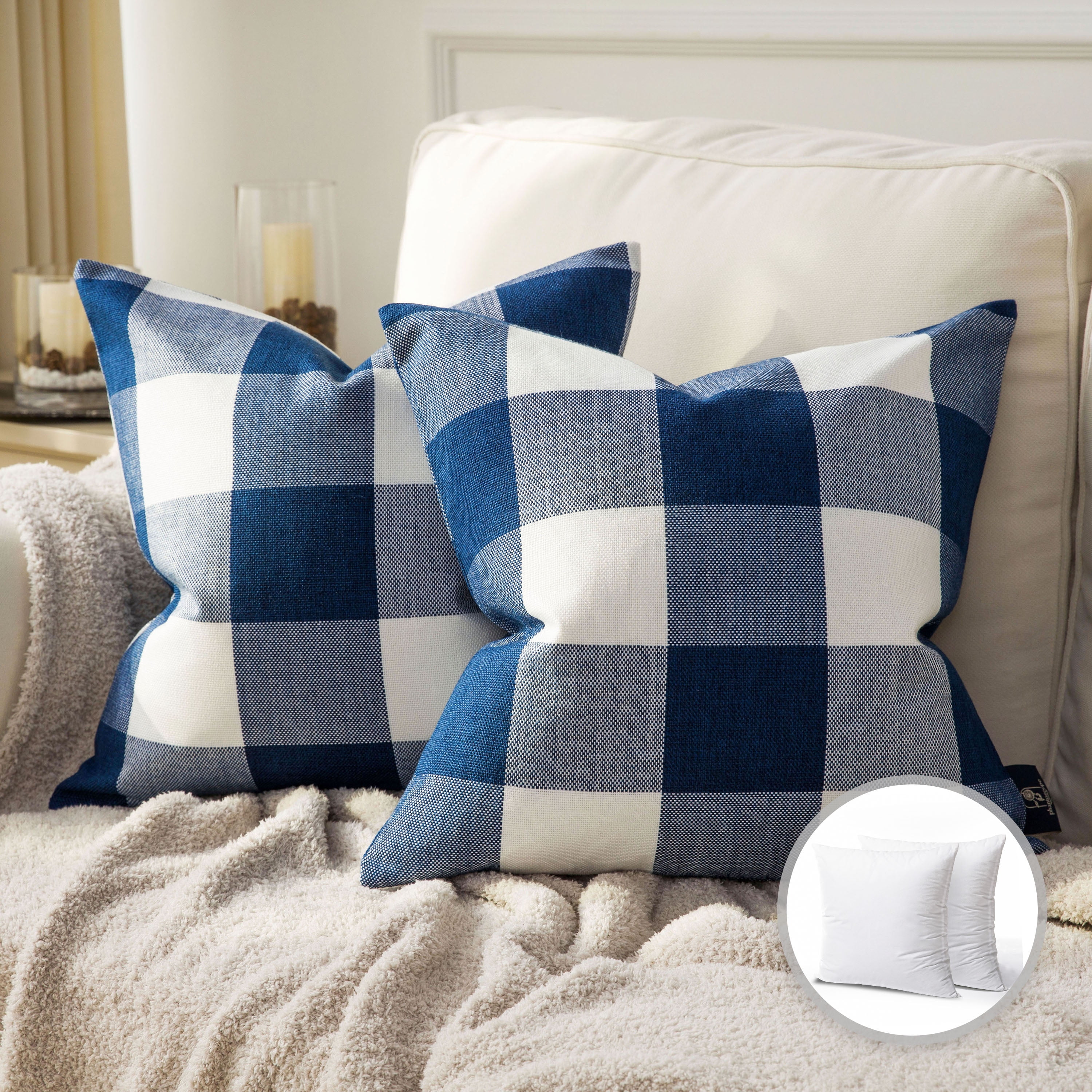 Phantoscope Buffalo Checker Plaid Decorative Throw Pillow 20x20 Blue 2 ...