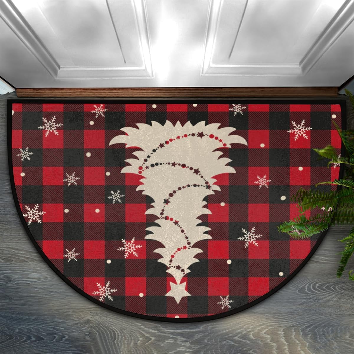 Buffalo Christmas Tree Half Round Doormat Indoor Entrance Red And Black ...
