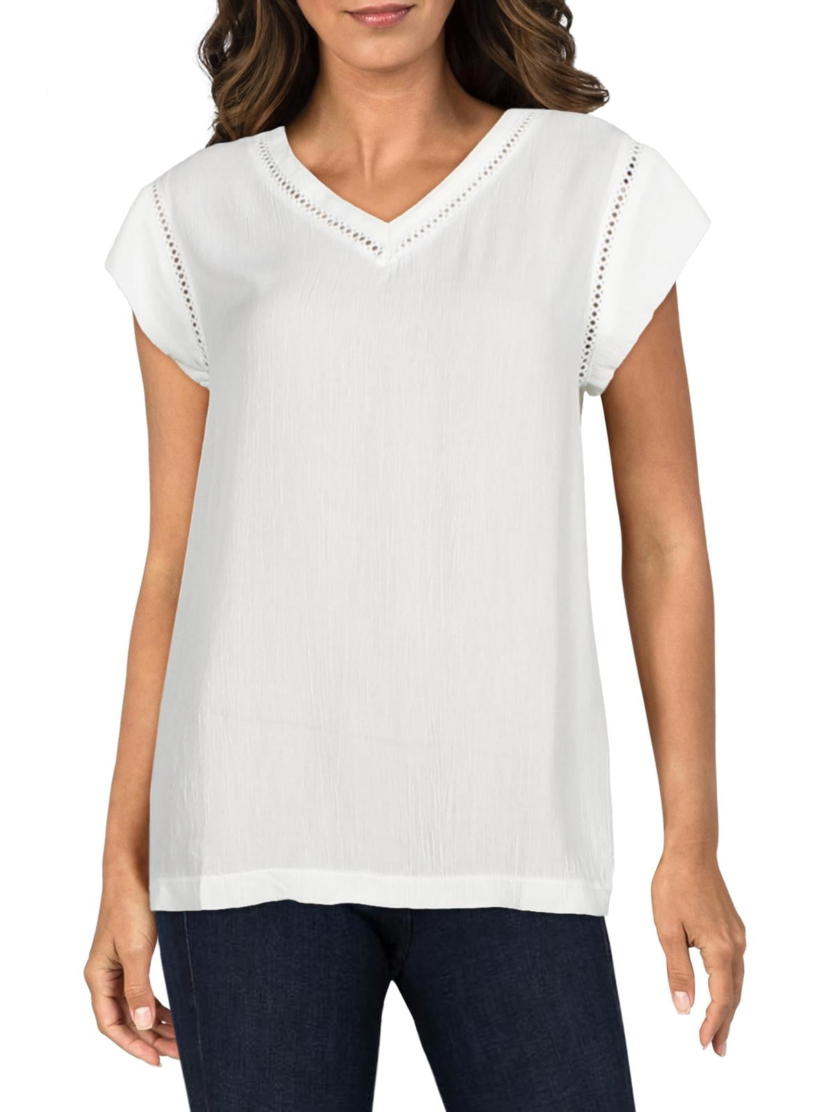 Buffalo David Bitton Women's Lightweight V-Neck Top, White, Variety (M ...