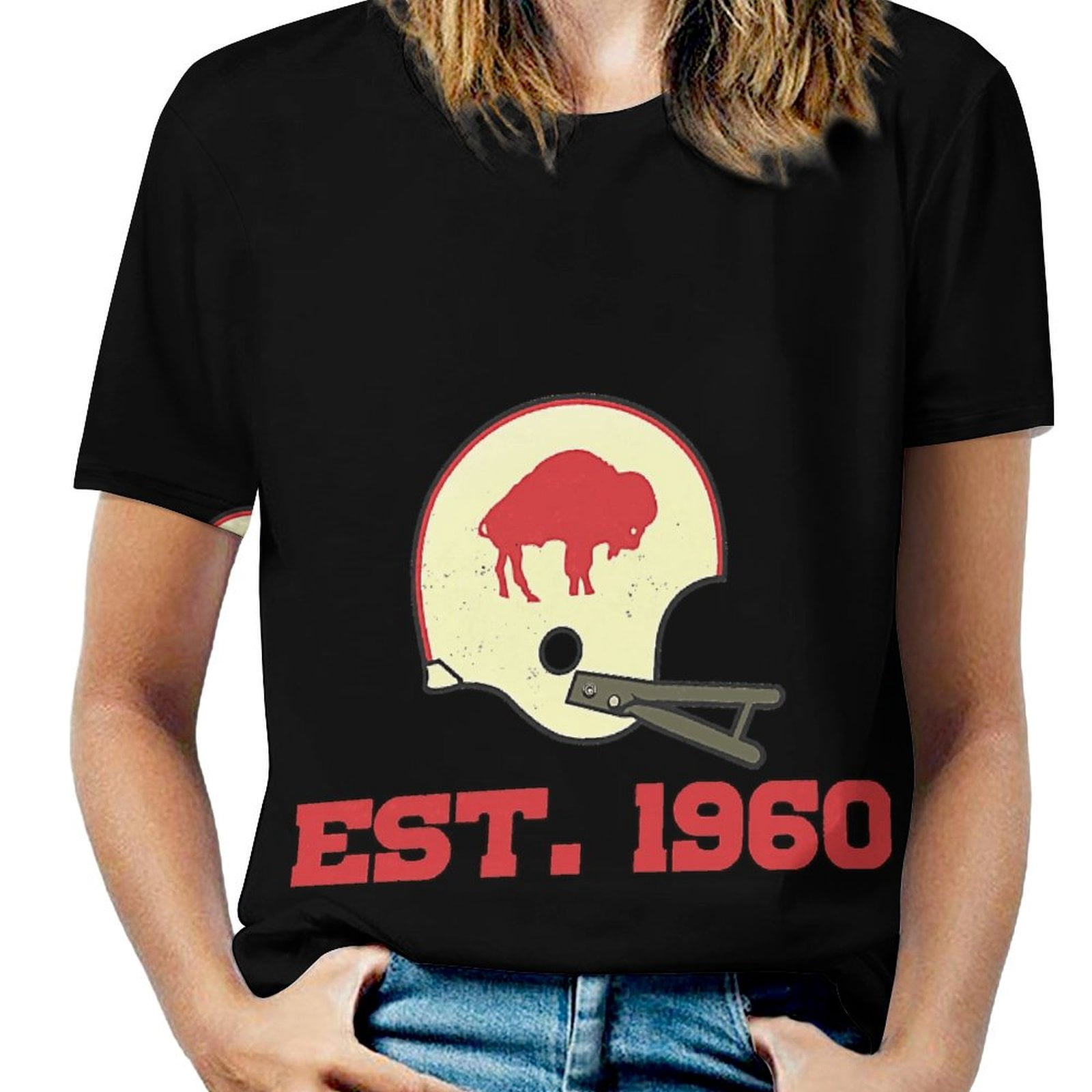 Buffalo Football Helmet Women's Short Sleeve T-Shirt Crew Neck Casual ...