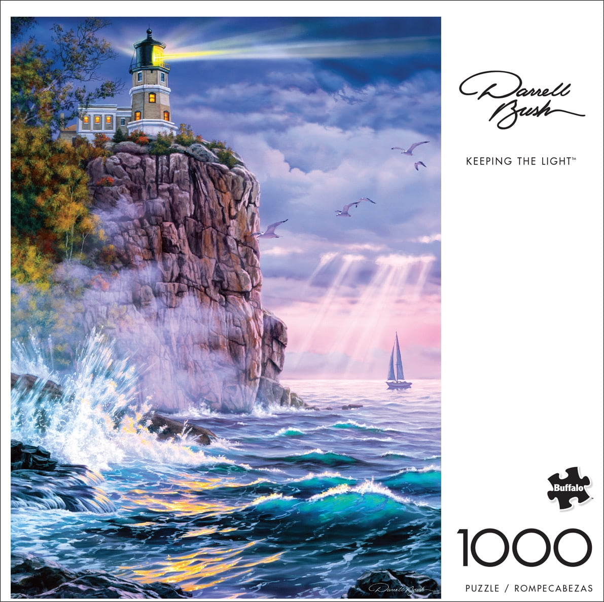 Buffalo Games 1000-Piece Jigsaw Puzzle Darrell Bush Lighthouse Sailboat ...