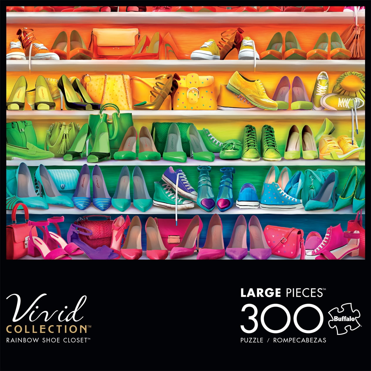 Buffalo Games 300-Piece Vivid Collection Rainbow Shoe Closet ...