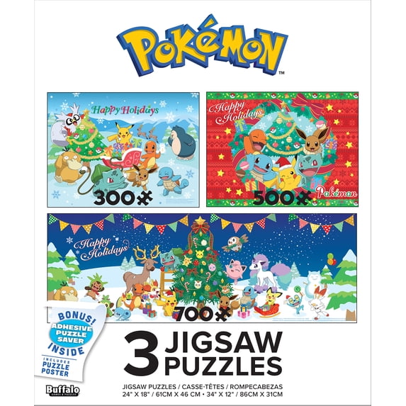 Buffalo Games Pokemon Holiday Three Interlocking Jigsaw Puzzles ...