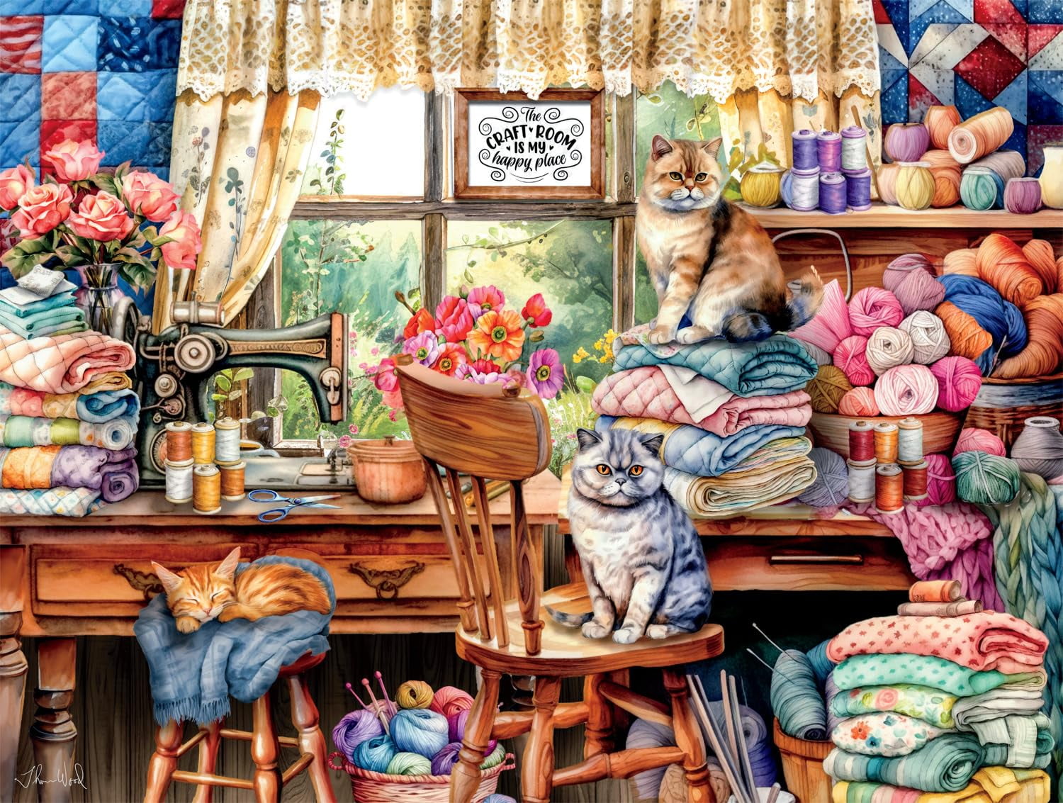 Buffalo Games -UMRT Tom Wood - Crafty Cat Crafts - 750 Piece Jigsaw ...