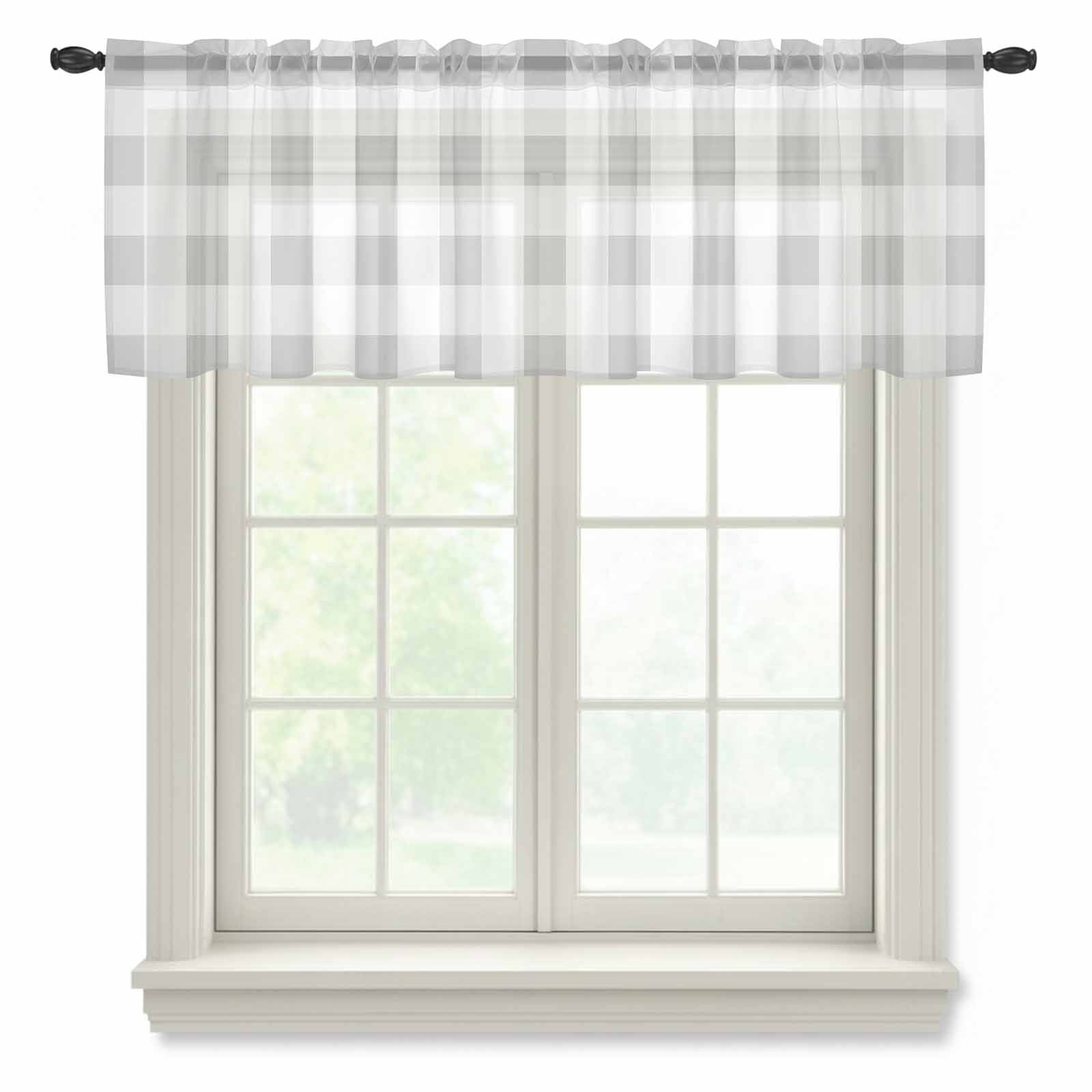 Buffalo Grey Plaid Semi Sheer Valance Curtains Spring Simple Pattern ...