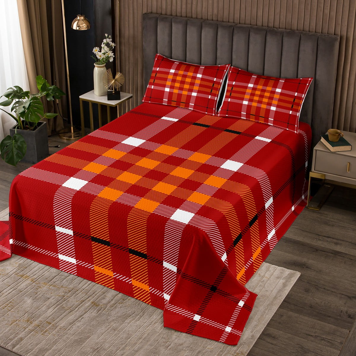 Buffalo Grid Coverlet Set Geometric Lattice Quilt Set for Christmas ...