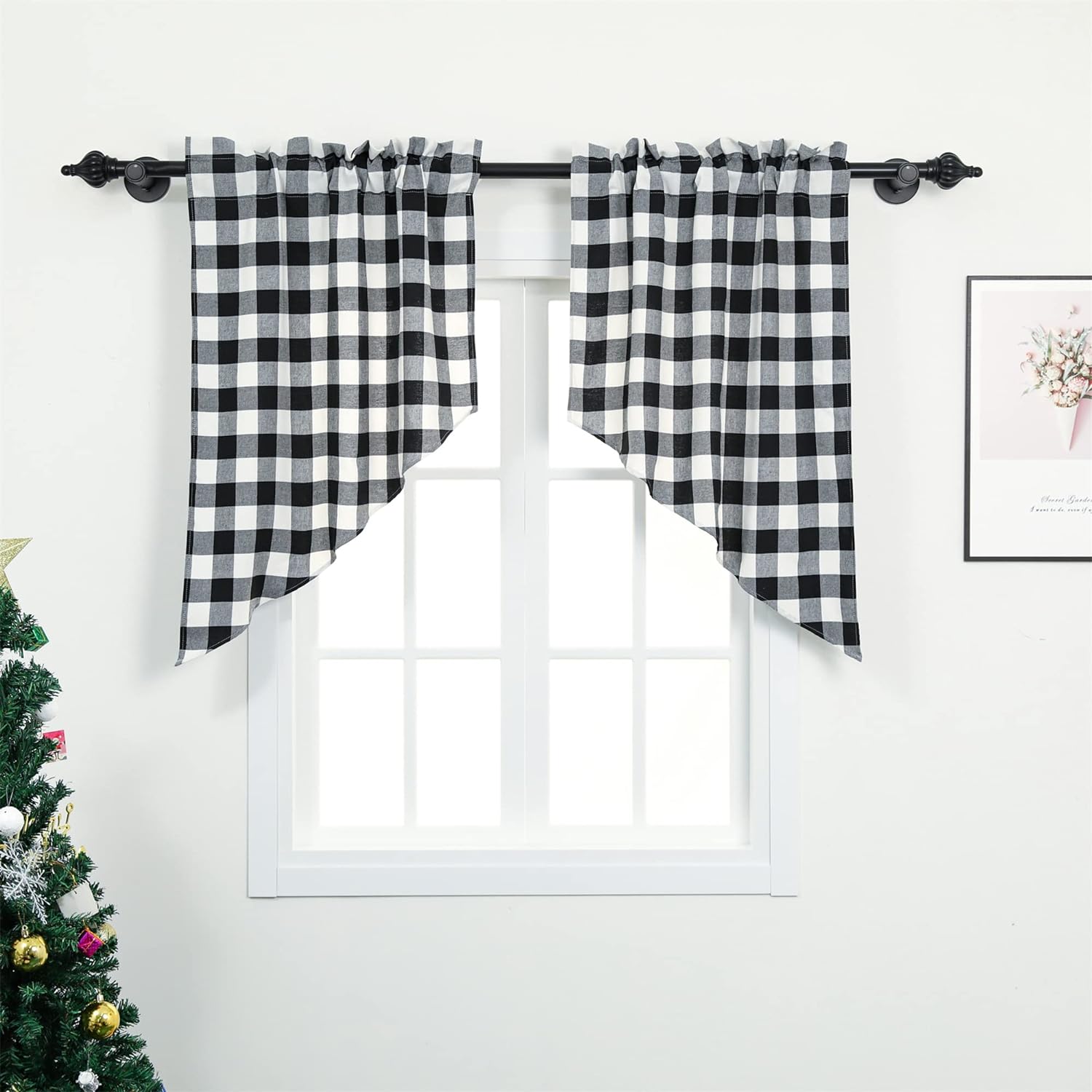 Buffalo Grid Swag Curtains 2 Pieces Kitchen Window Valance Classic ...