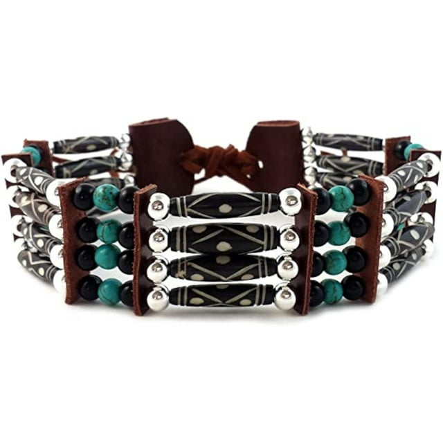 Buffalo Hair Pipe Strap Choker Necklace in 4 Strands Lines Black Blue ...