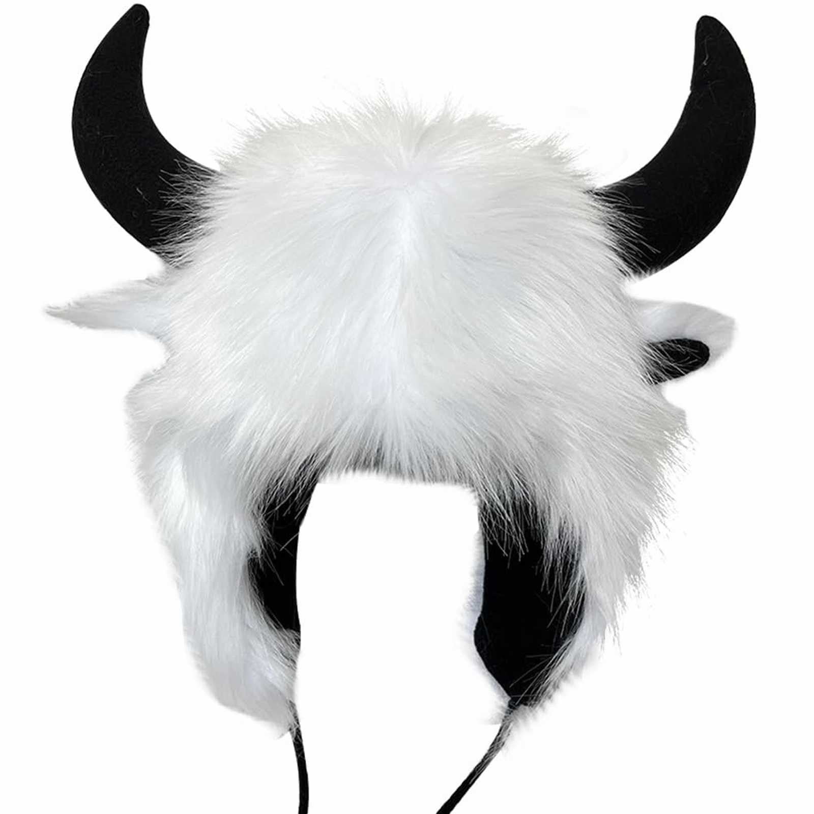 Buffalo Hat With Horns Furry Earmuff Winter Hats Buffalo Face Fluffy ...