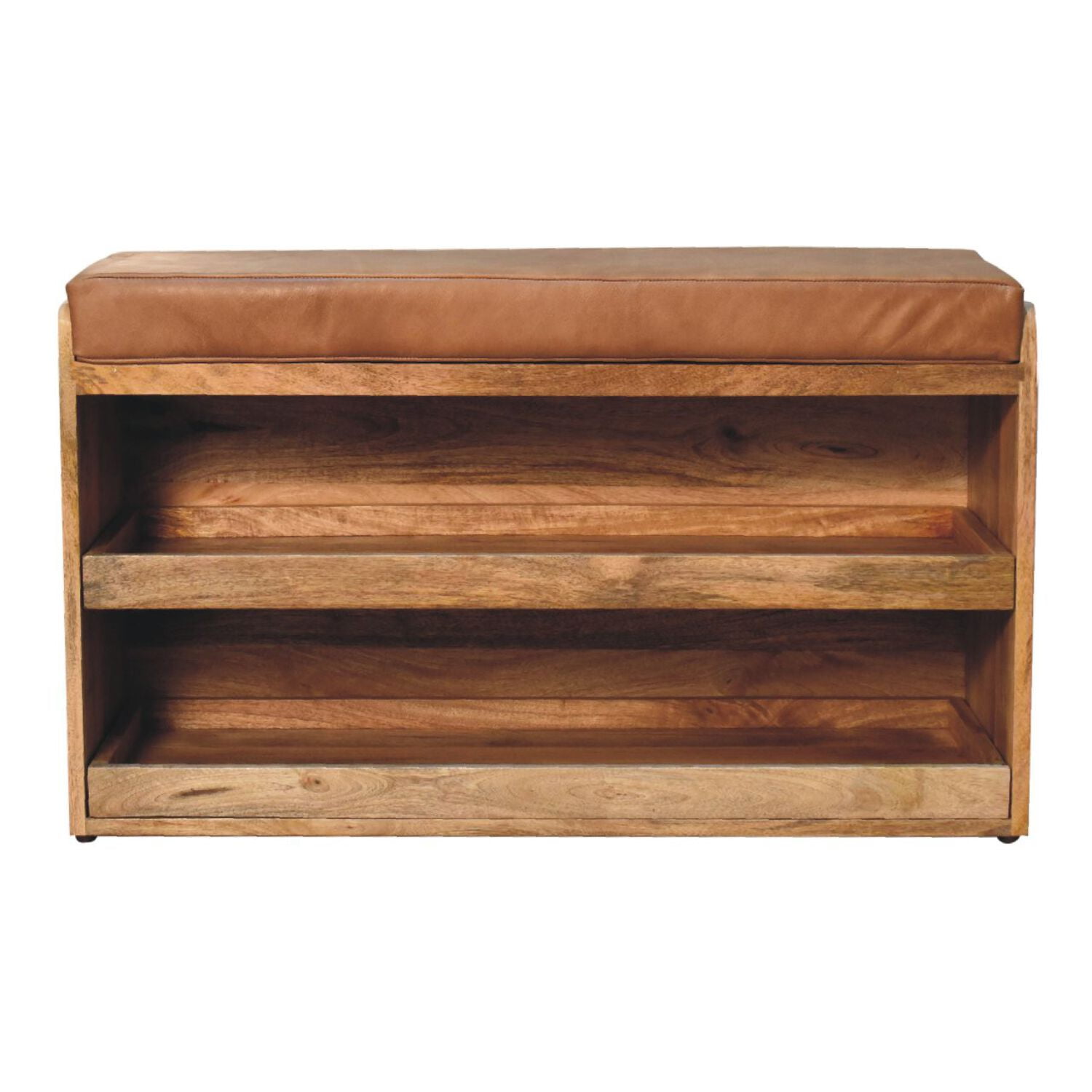 Buffalo Hide Pull Out Oak Ish Shoe Storage Bench Oak Leather Solid Wood ...