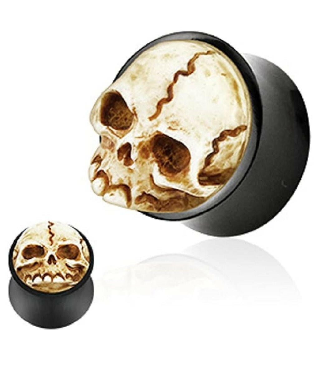 Buffalo Horn 3D Hand Carved Skull Organic Double Flared Plugs - Walmart.com
