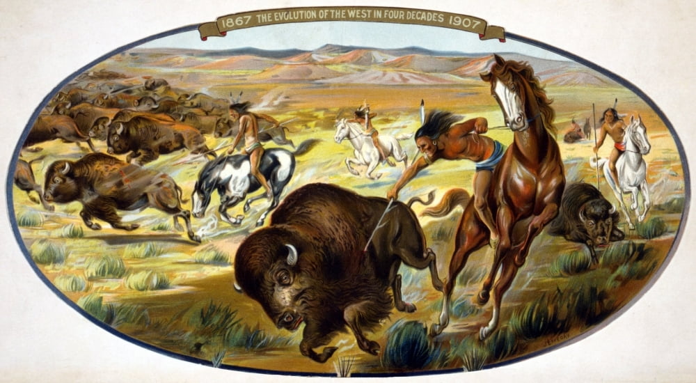 Buffalo Hunt. Chromolithograph Ca. 1906 History (24 x 18) - Walmart.com