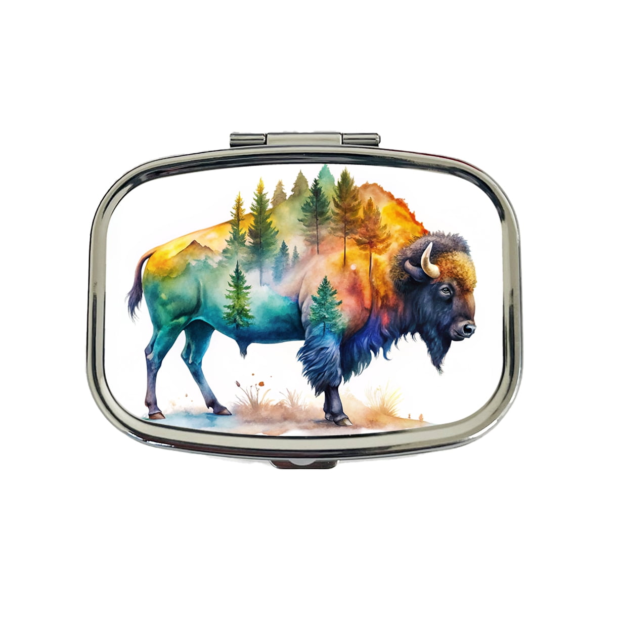 Buffalo In Forest Watercolor Design Small Travel Handbag Pill Box Case ...
