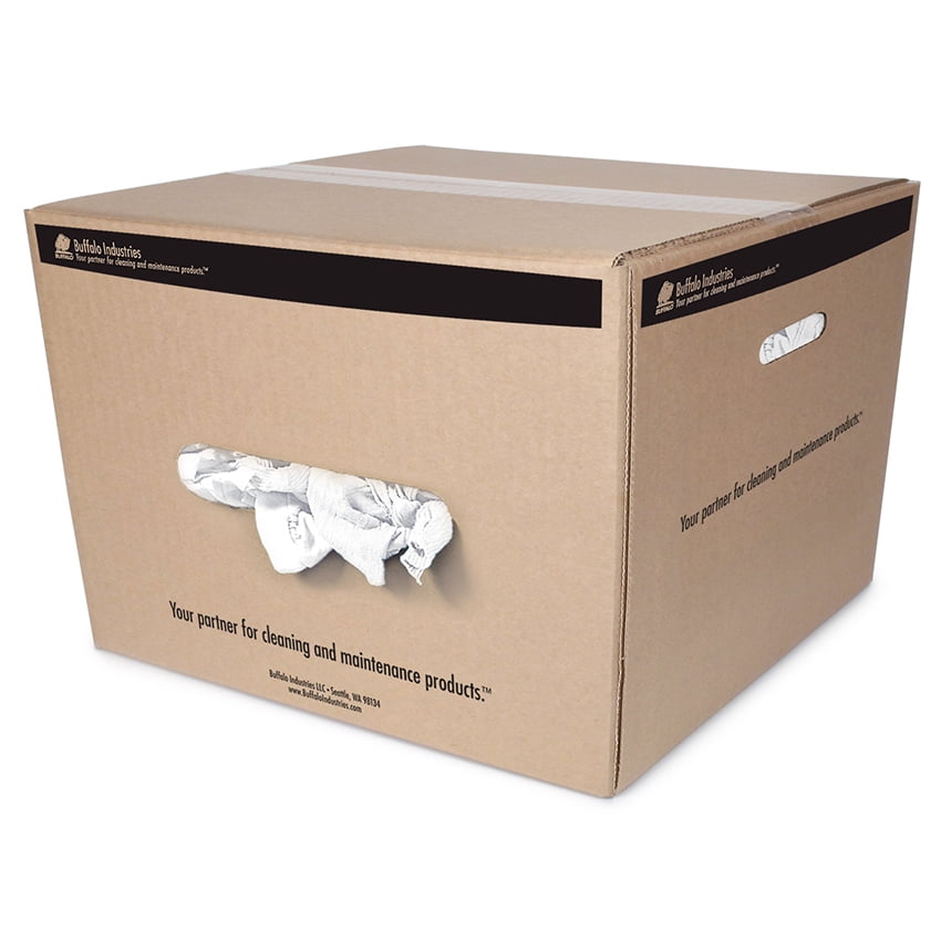 Buffalo Industries 10524 25 lbs. Recycled White Cloth Rags - Box ...