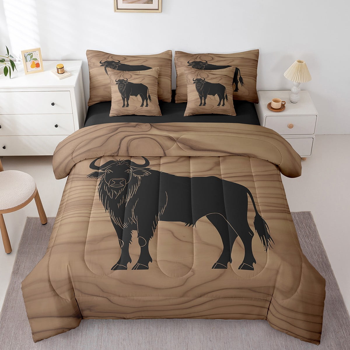 Buffalo King Bedding Sets,Animals Winter Rustic Comforter Set,Hunting Safari Soft (Comforter ...