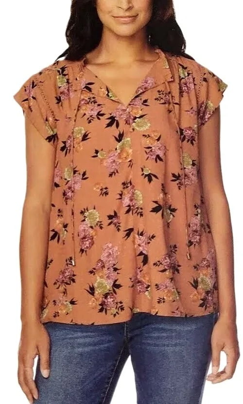 Buffalo Ladies' Flutter Sleeve Floral Blouse (Shadow Roses, XXL ...