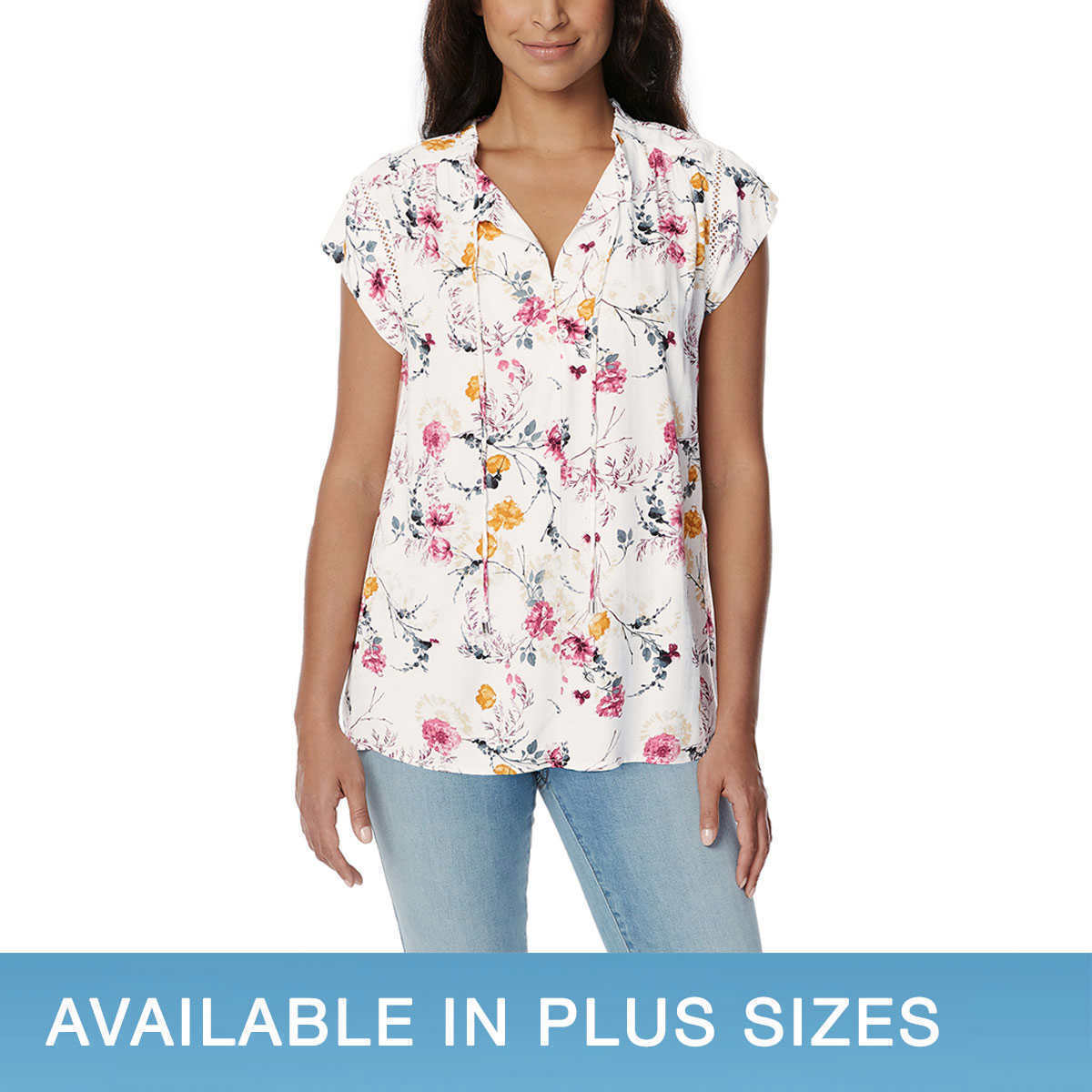Buffalo Ladies' Flutter Sleeve Floral Top Split Neckline Tie Closure ...