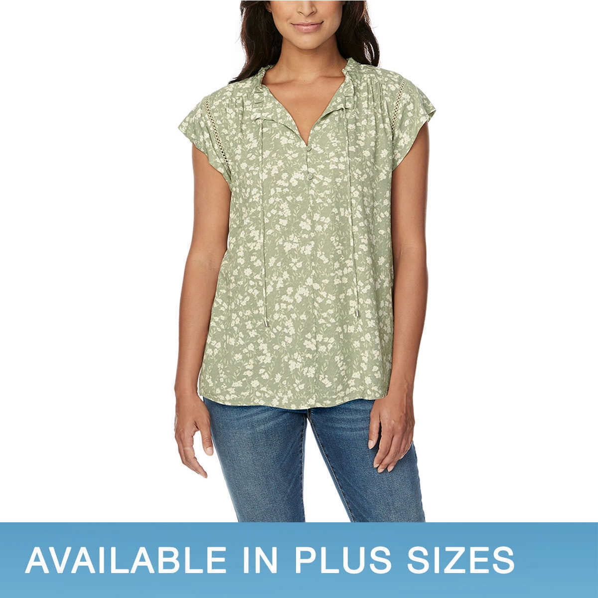 Buffalo Ladies' Size Medium Flutter Sleeve Blouse Top, Green Floral ...