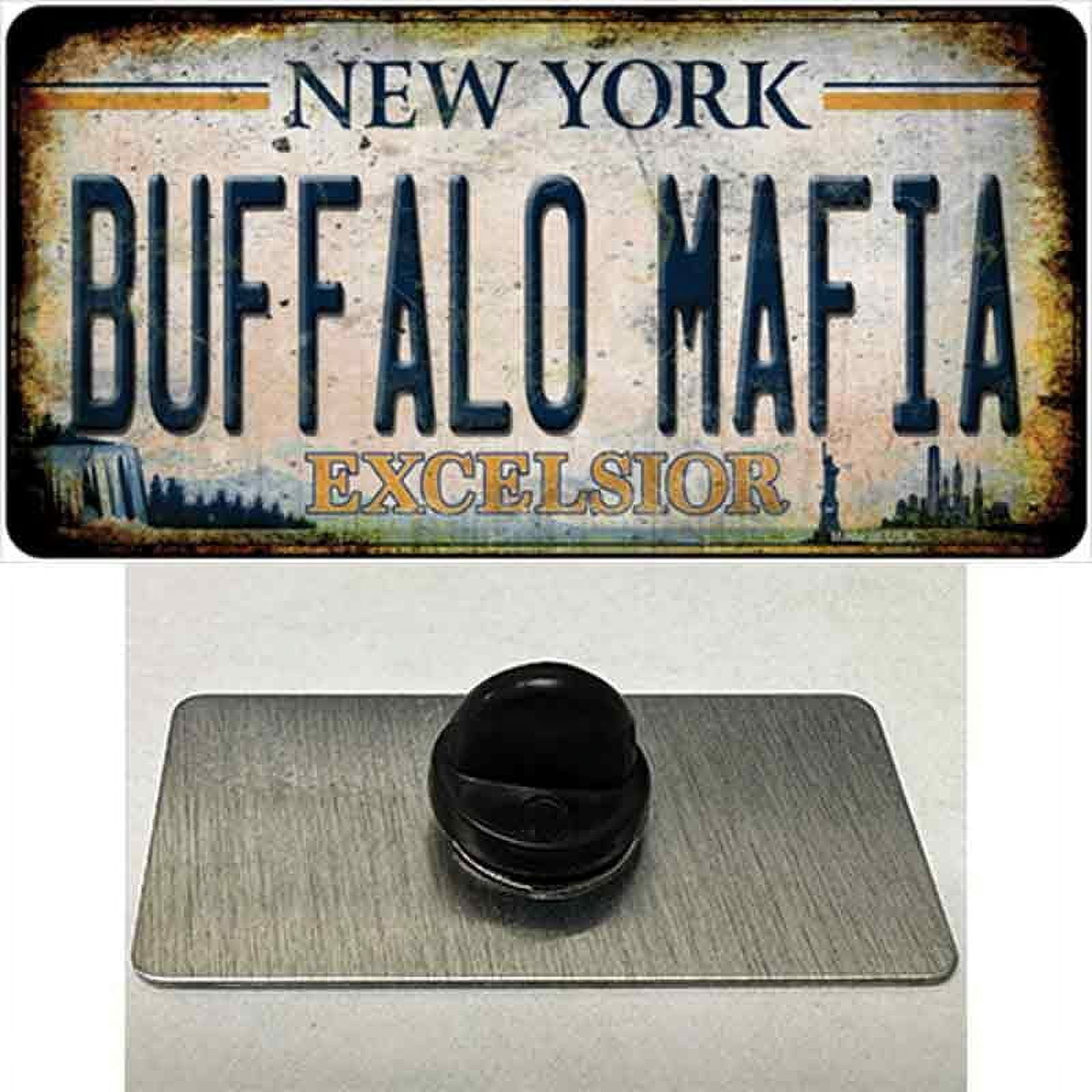 Buffalo Mafia Excelsior New York Rusty Novelty Metal Hat Pin Tag 1.5" x ...