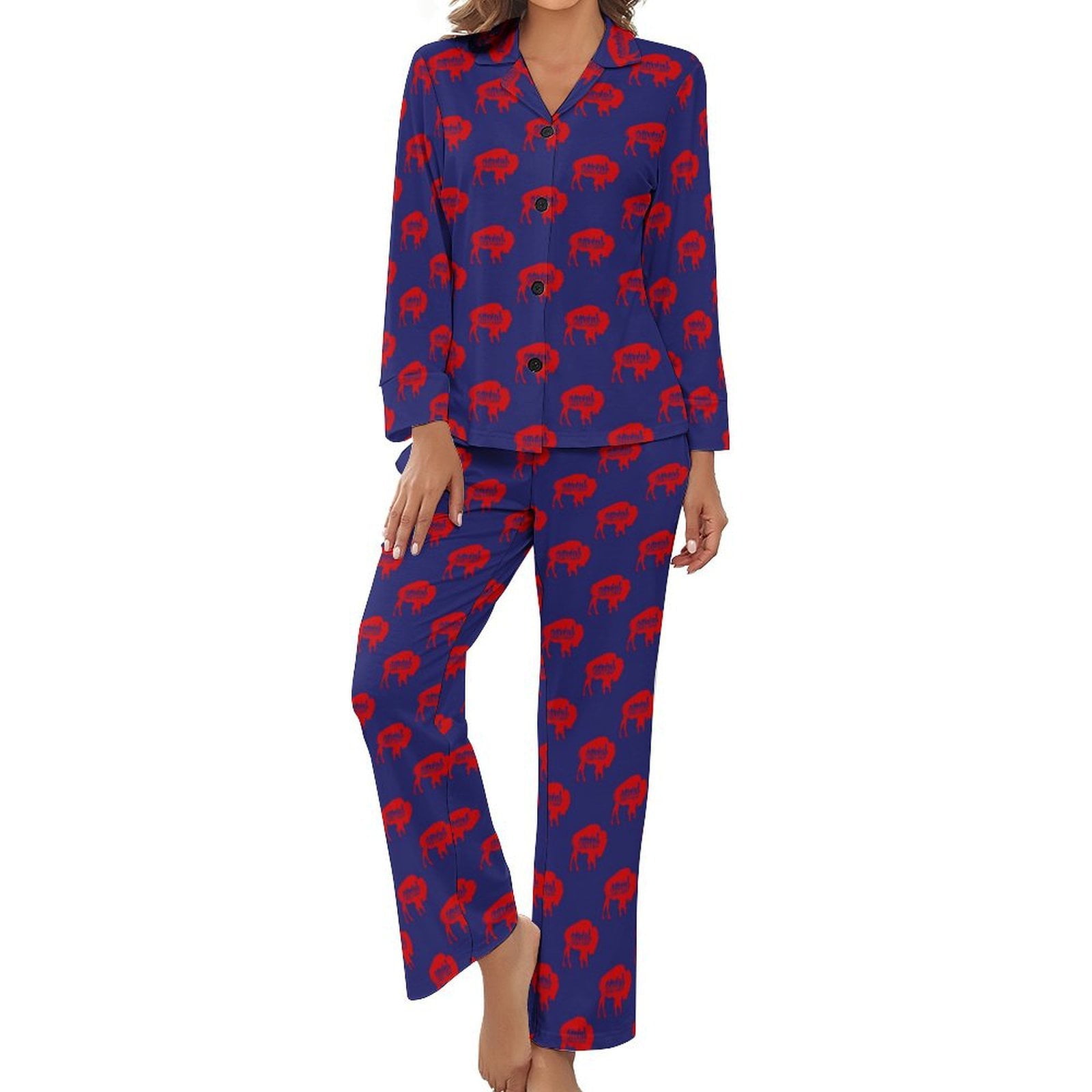 Buffalo NY Red Buffalo Printed Pajama Set for Couples, Women Men Long ...