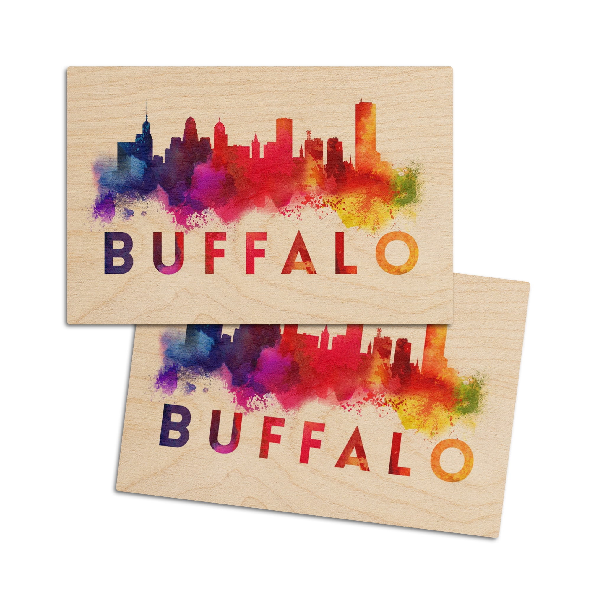 Buffalo, New York, Skyline Abstract, Large Letters (4x6 Birch Wood ...