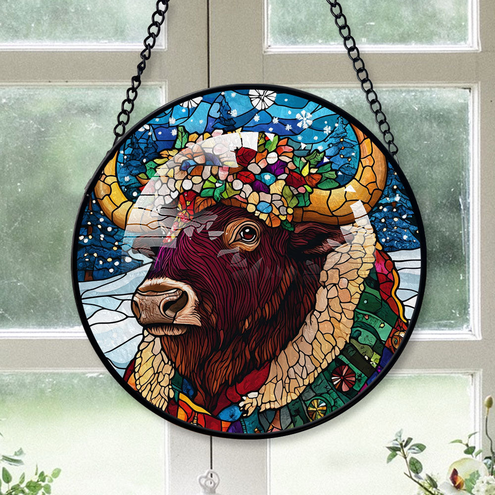 Buffalo Ornament Christmas 2025, Buffalo Stained Glass Window Hanging ...