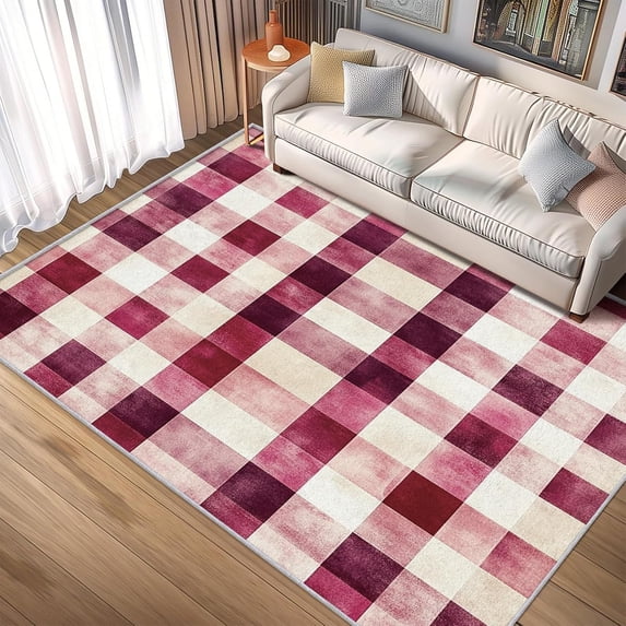 Buffalo Plaid Area Rugs, Burgundy Checkered Farmhouse Pattern Carpet ...