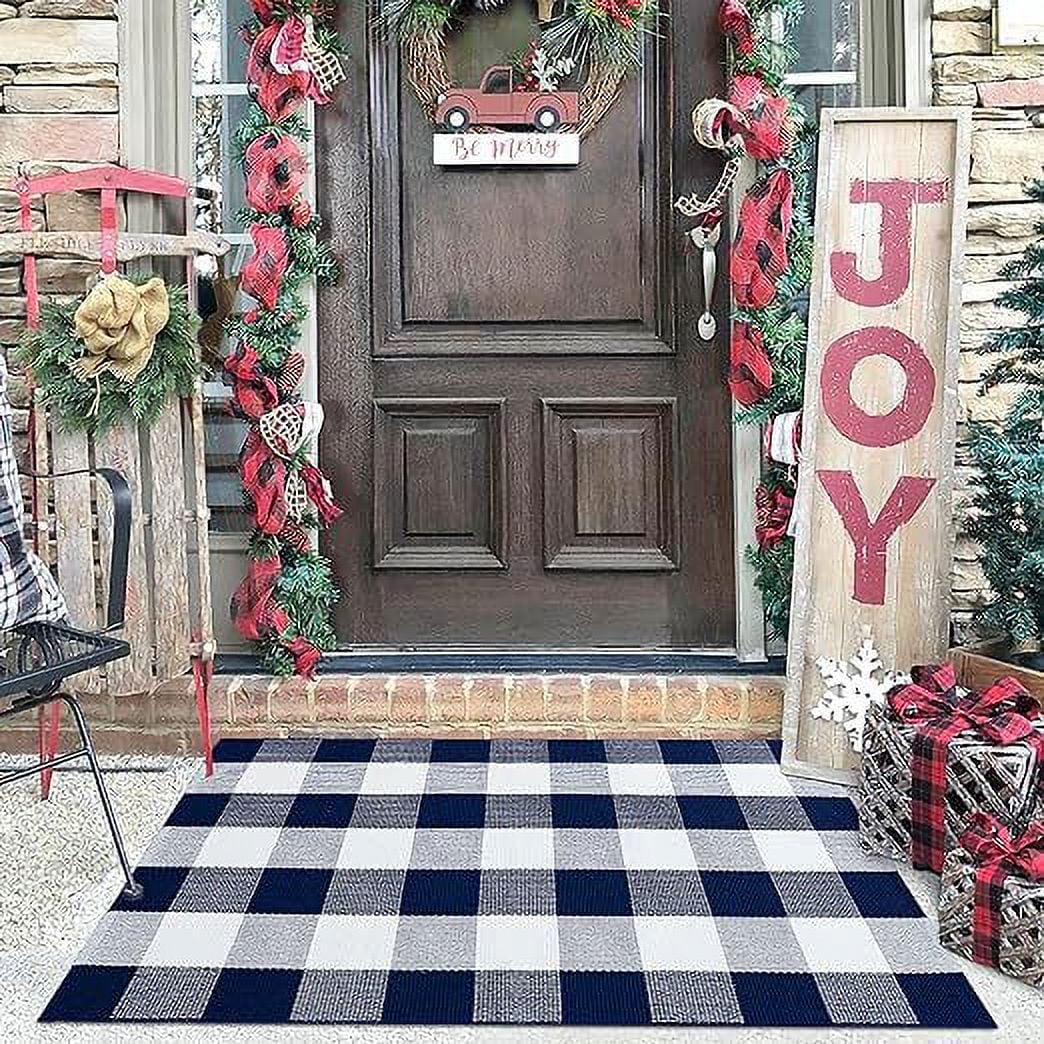 Buffalo Plaid Area Rugs Navy and White Checkered Rug Washable Front ...