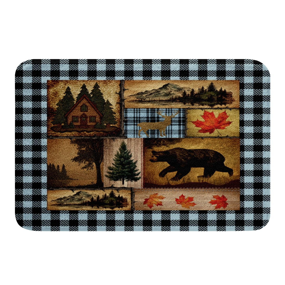 Buffalo Plaid Bathroom Rugs,Rustic Bear Deer Wildlife Bath Mat,Woodland ...
