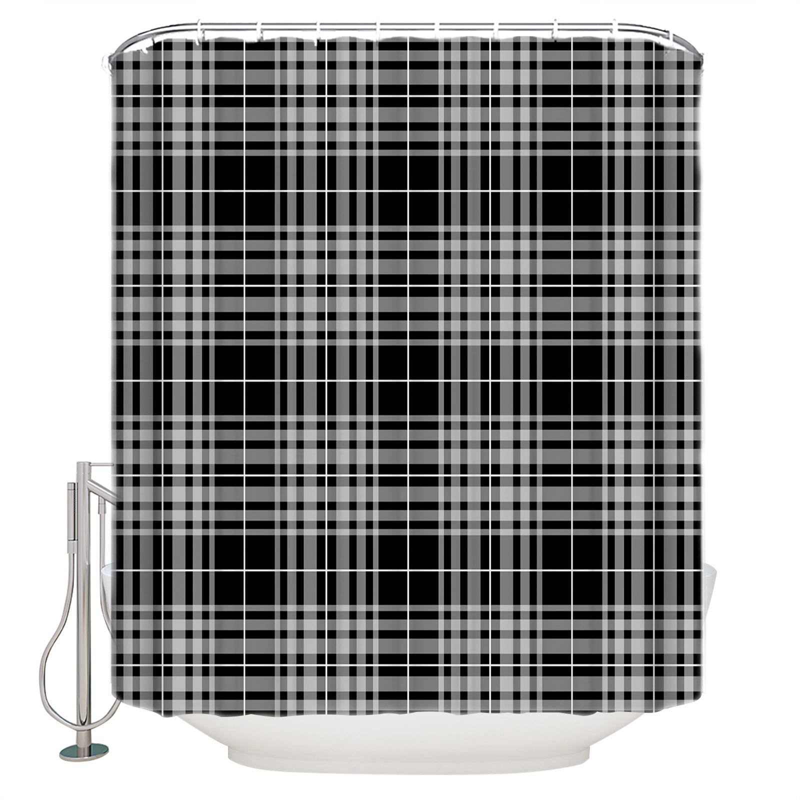 Buffalo Plaid Bathroom Shower Curtains with 12 Hooks Polyester ...