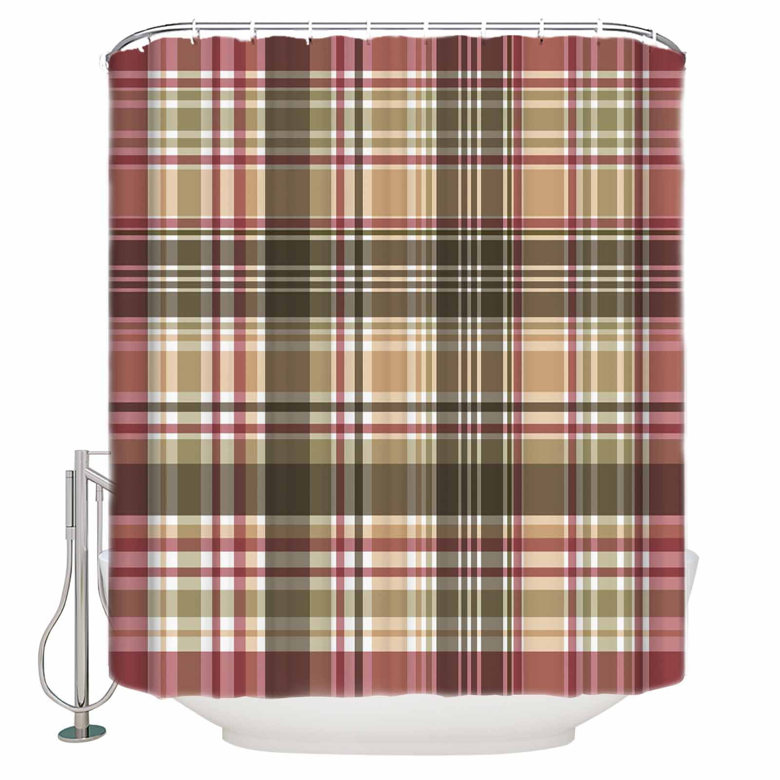 Buffalo Plaid Bathroom Shower Curtains with 12 Hooks Polyester ...