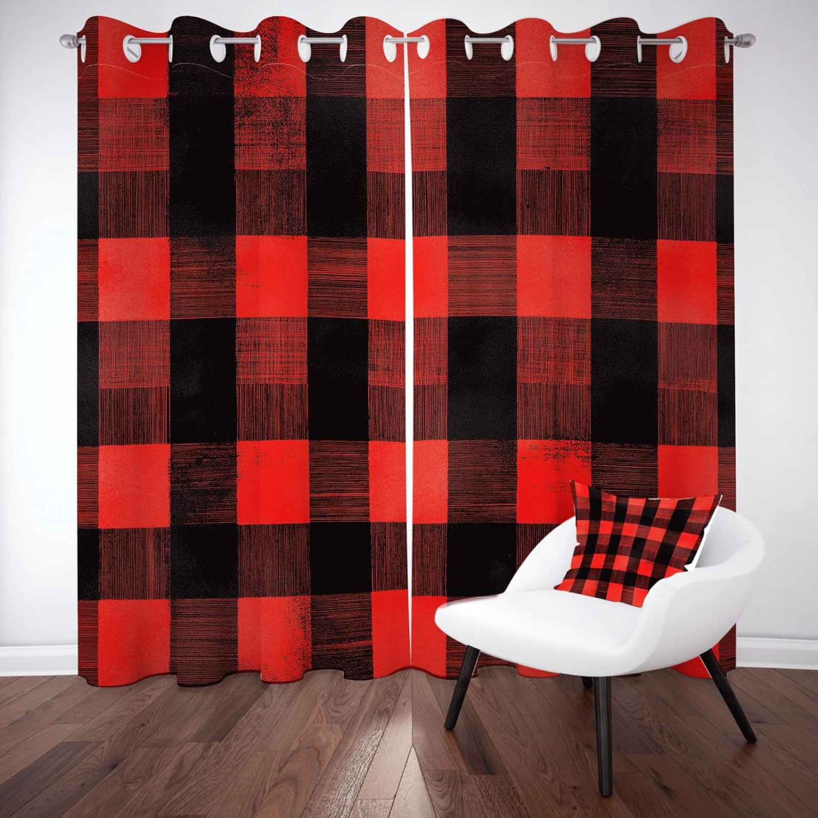 Buffalo Plaid Blackout Curtain For Bedroom, Farmhouse Checkered ...