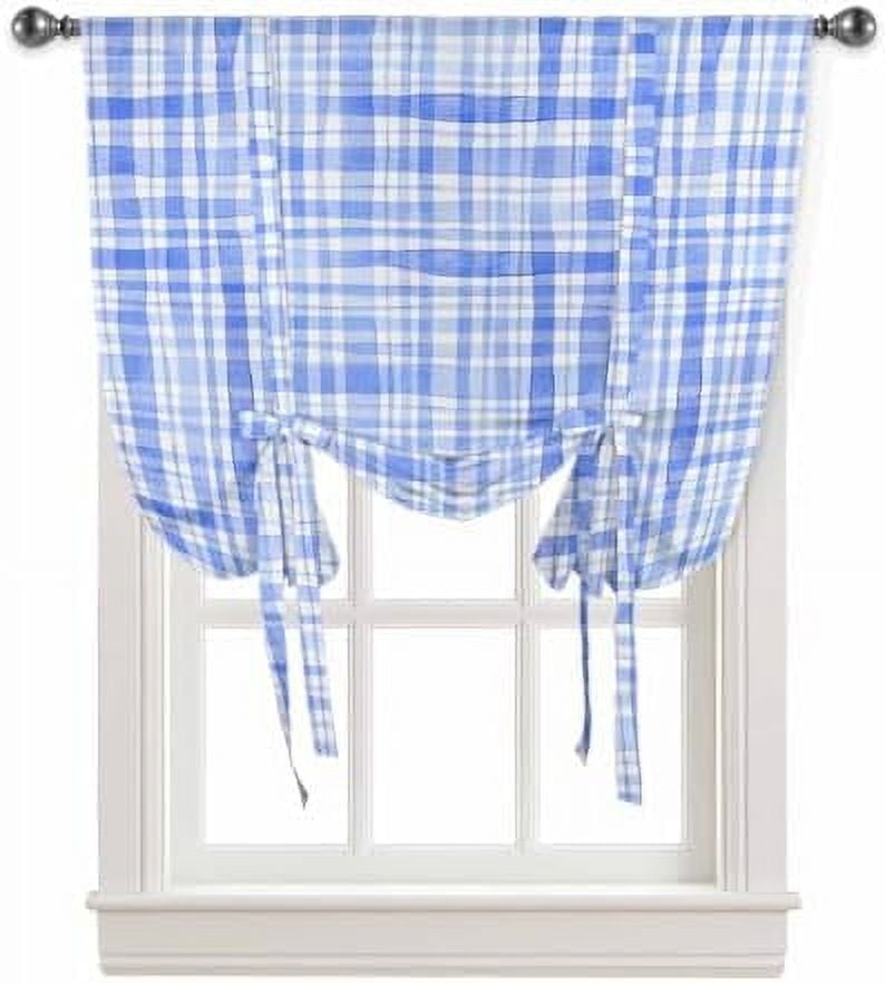Buffalo Plaid Blue Tie Up Curtains for Kitchen Bedroom Living Room ...