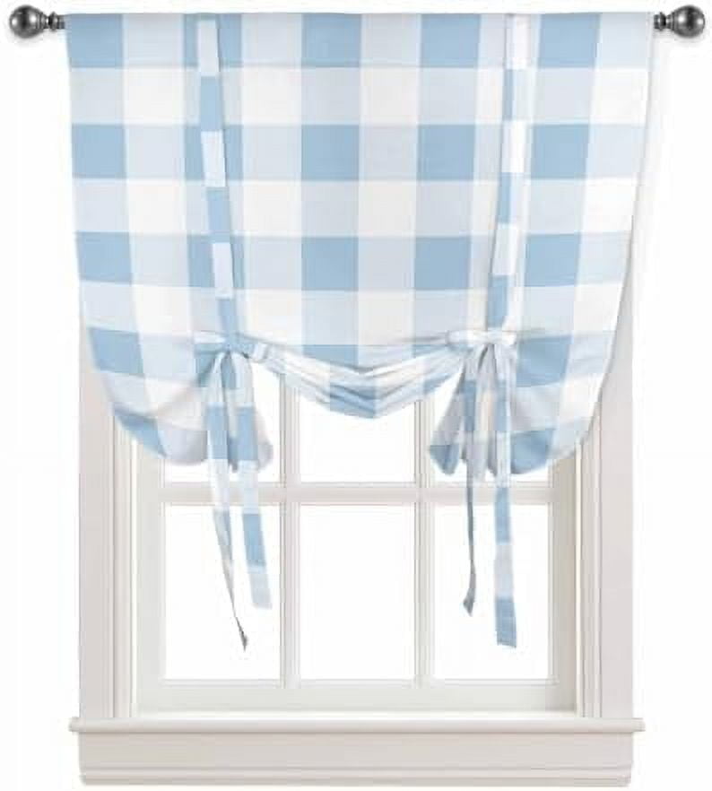 Buffalo Plaid Blue Tie Up Curtains for Kitchen Bedroom Living Room ...