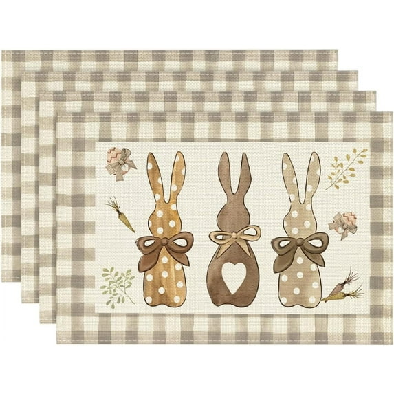 Buffalo Plaid Bunny Happy Easter Placemats,12x18 Inch Seasonal Holiday ...