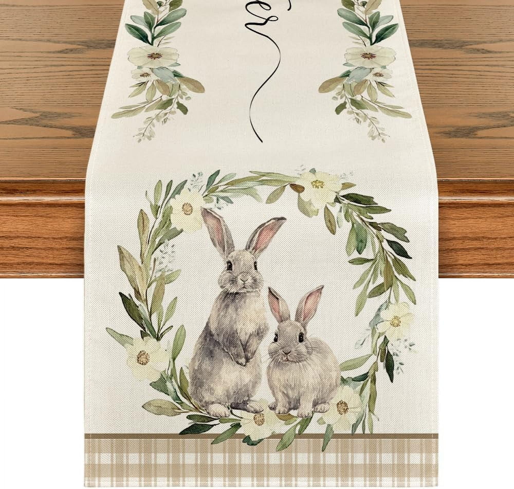 Buffalo Plaid Bunny Rabbit Wild Flowers Easter Table Runner, Seasonal ...