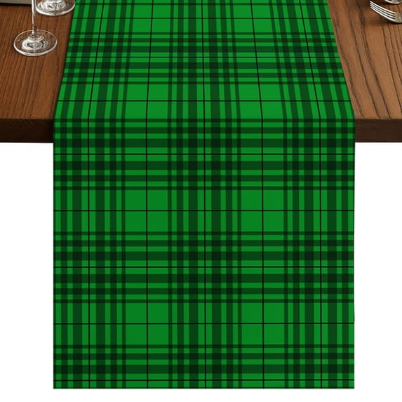 Buffalo Plaid Burlap Cotton Table Runner 13x108 Inches Long, Green ...