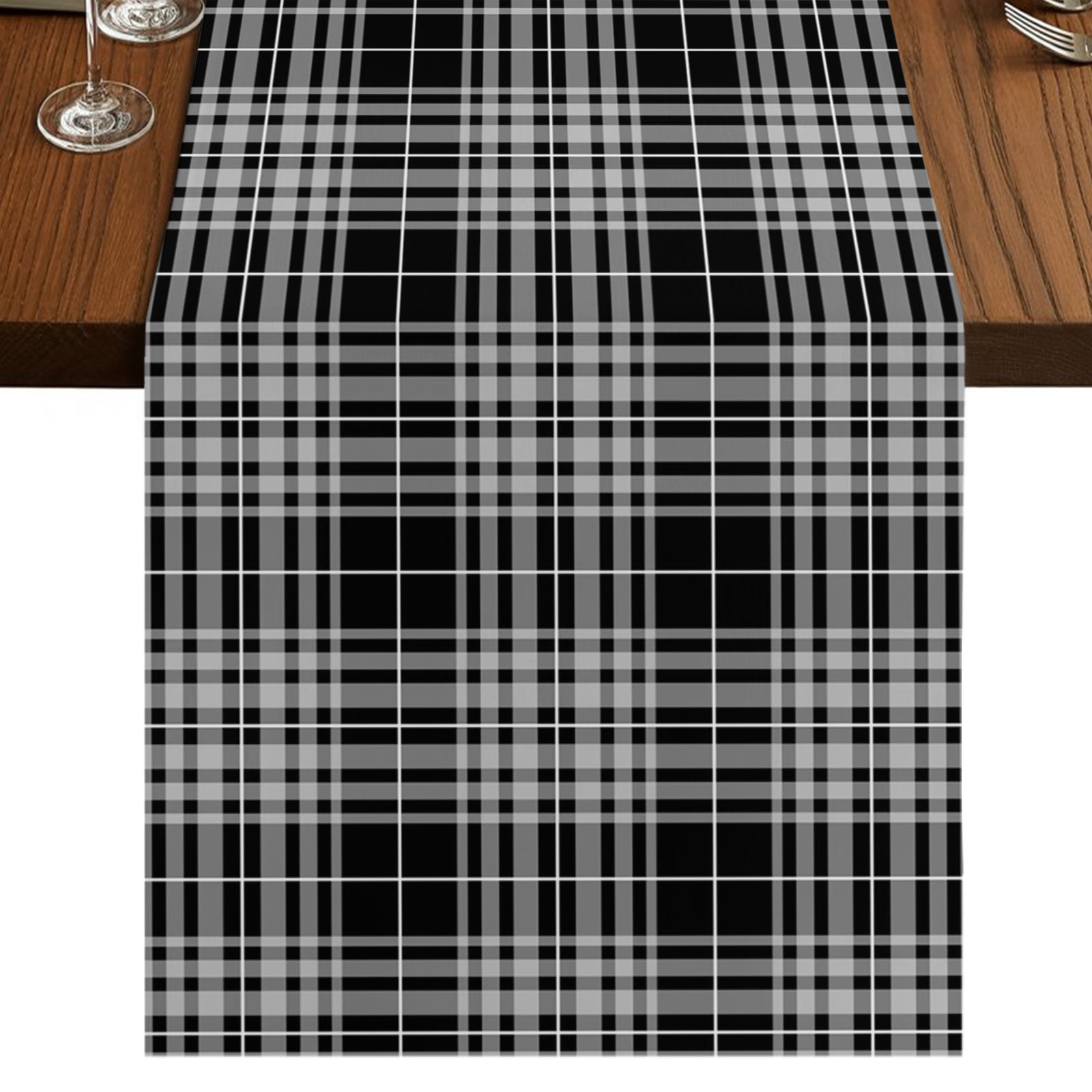 Buffalo Plaid Burlap Cotton Table Runner 13x60 Inches Long, Black White ...