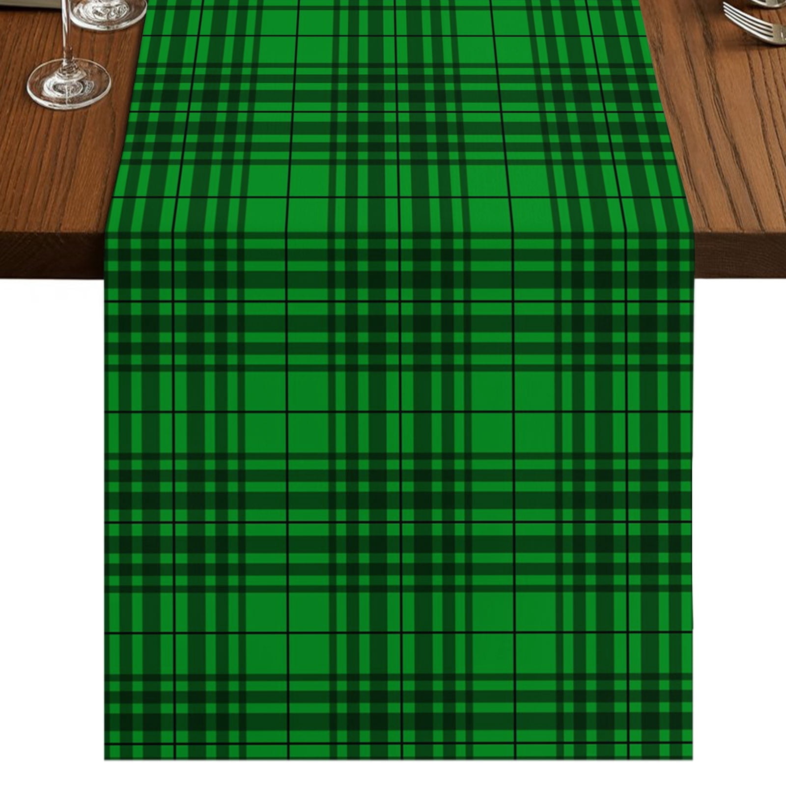 Buffalo Plaid Burlap Cotton Table Runner 13x70 Inches Long, Green Black ...