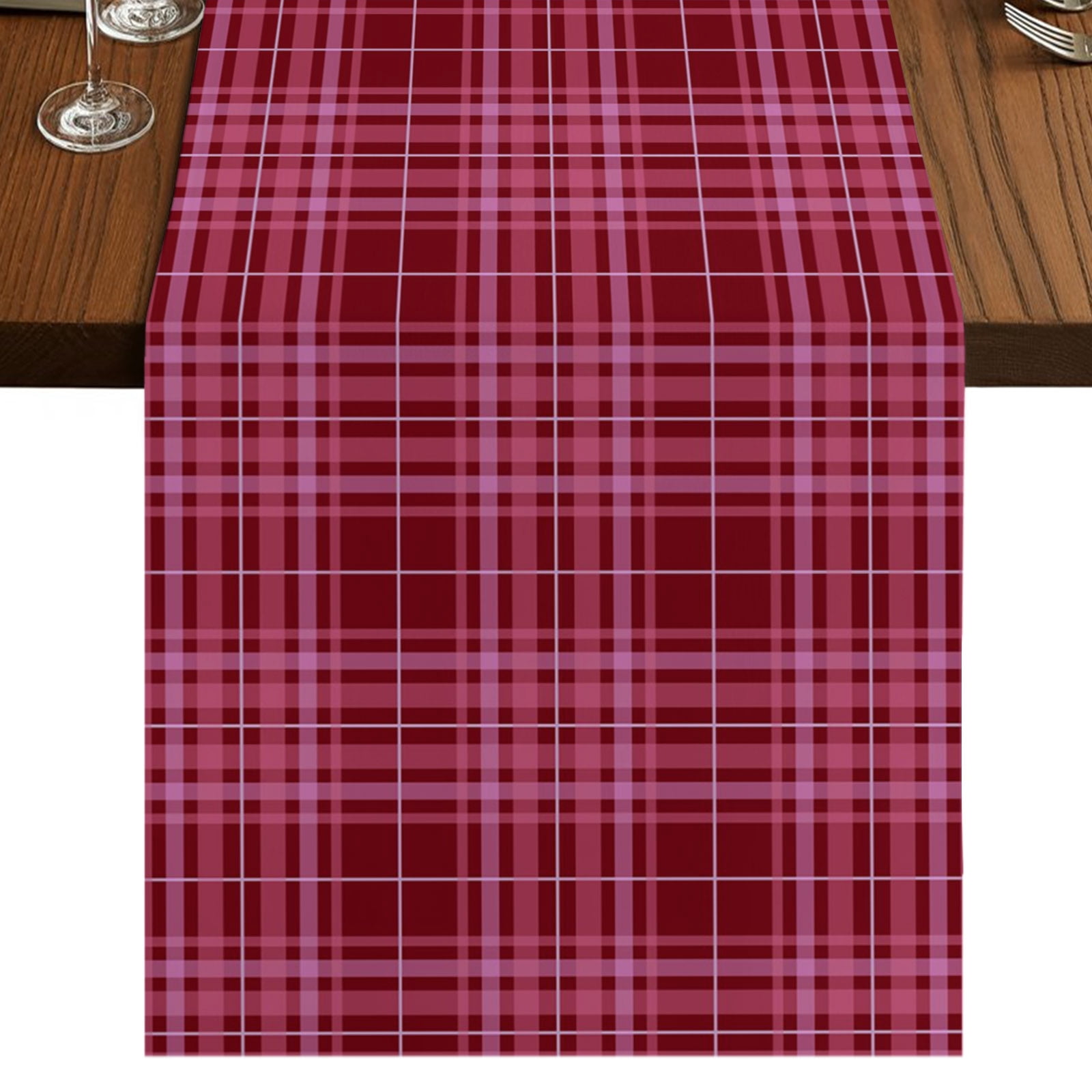 Buffalo Plaid Burlap Cotton Table Runner 13x72 Inches Long, Deep Maroon ...