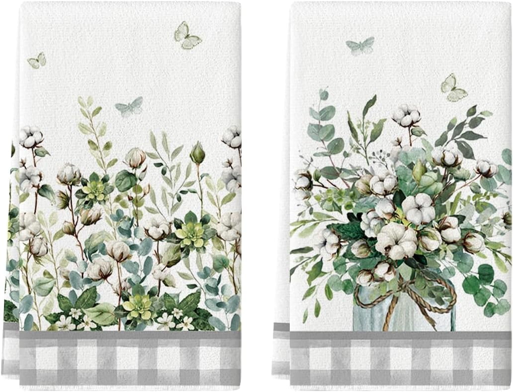 Buffalo Plaid Butterfly Vase Spring Kitchen Towels Dish Towels, 18x26 ...