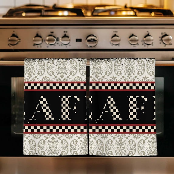 Buffalo Plaid Cafe Kitchen Towels Set of 1, Vintage Floral Black ...