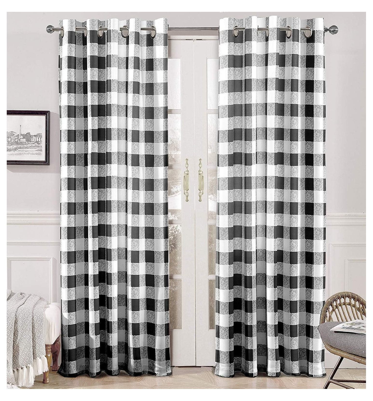 Buffalo Plaid Check Curtains Black and White Buffalo Checkered Blackout Curtains for Farmhouse ...