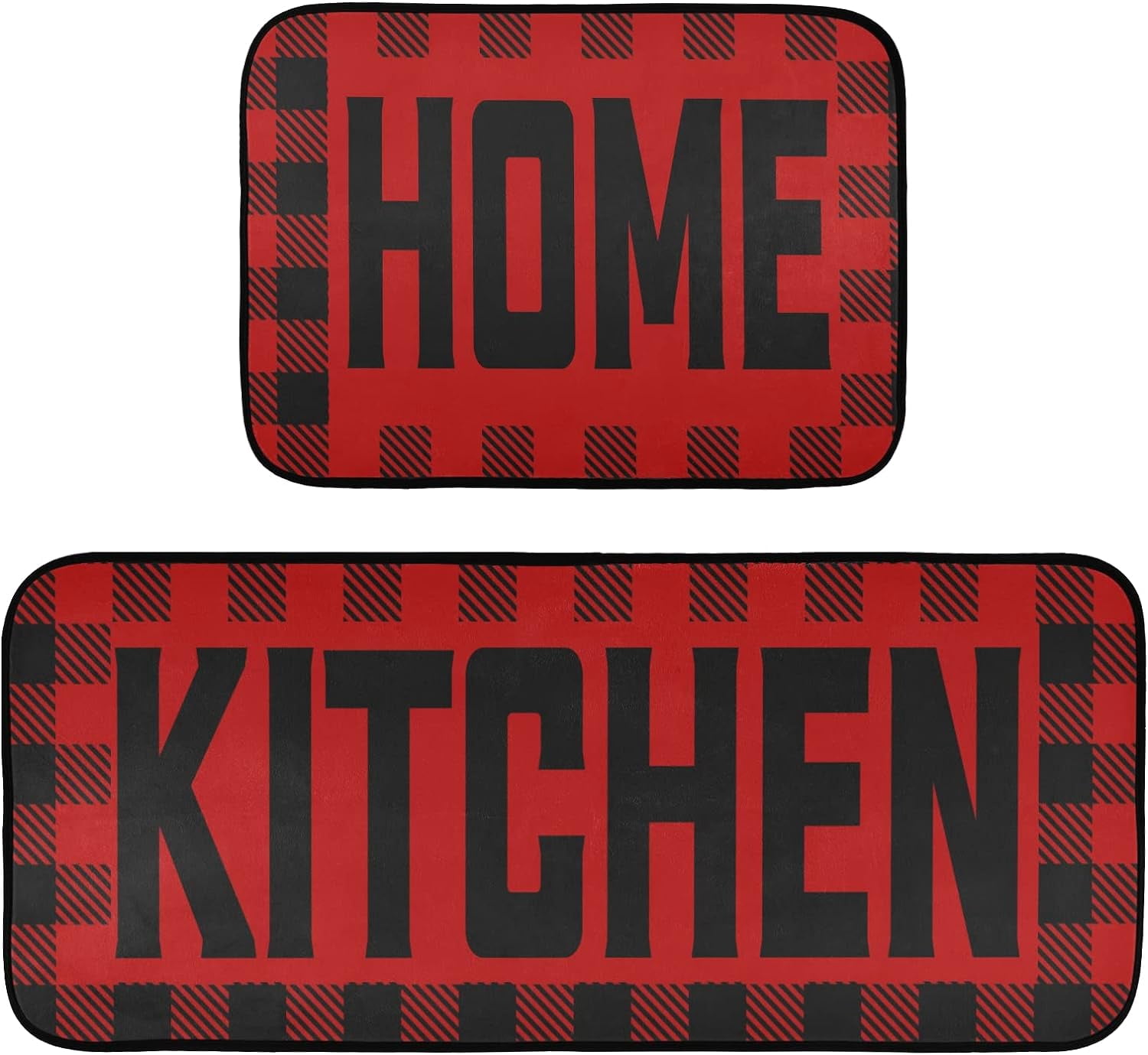 Buffalo Plaid Checked Black Red Kitchen Mat Set of 2 Anti-Fatigue ...