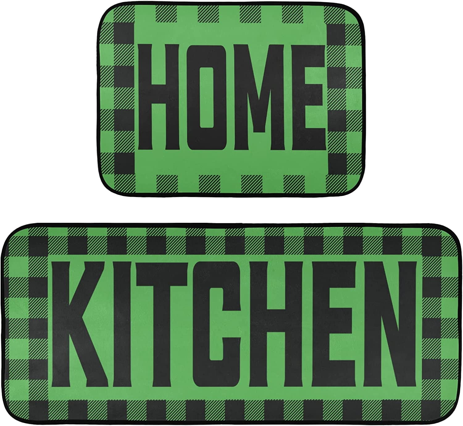Buffalo Plaid Checked Green Black Kitchen Mat Set of 2 Anti-Fatigue ...
