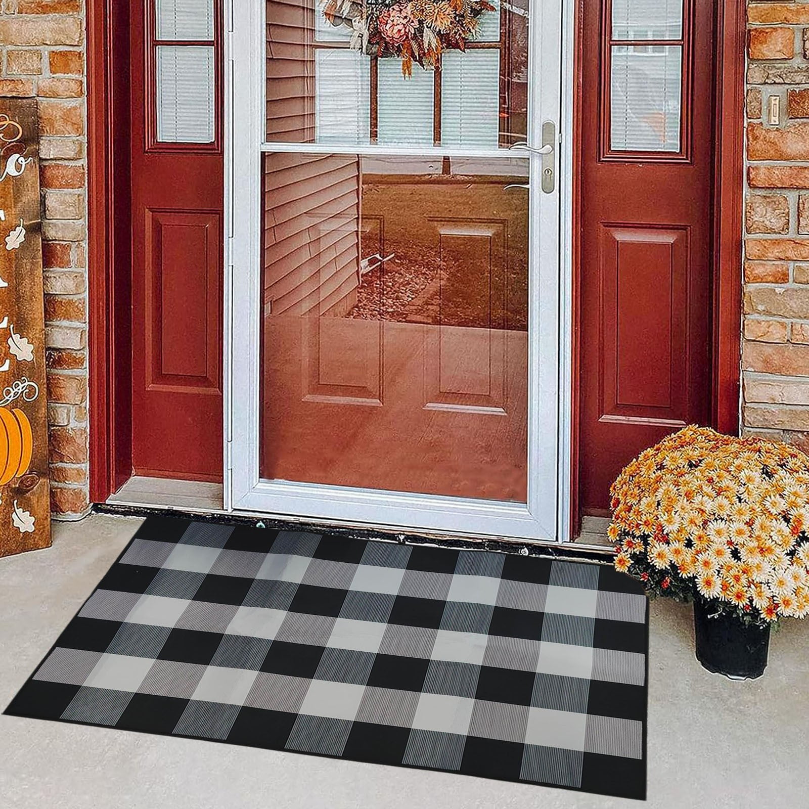 Buffalo Plaid Checkered Rug -16x24in Front Door Mats, Washable Rug for ...