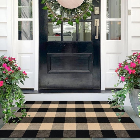 Buffalo Plaid Checkered Rug 27.5 x 43 Inches Front Door Mats, Washable ...