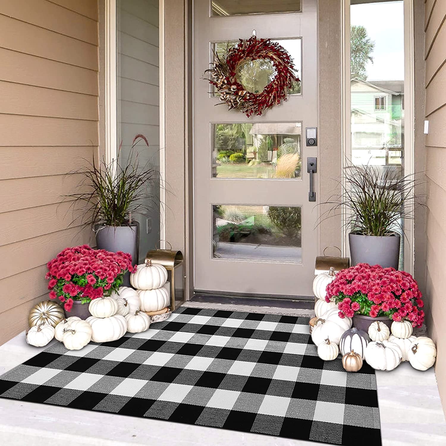 Buffalo Plaid Checkered Rug 3x5 Ft Front Door Mats, Washable Area Rugs ...