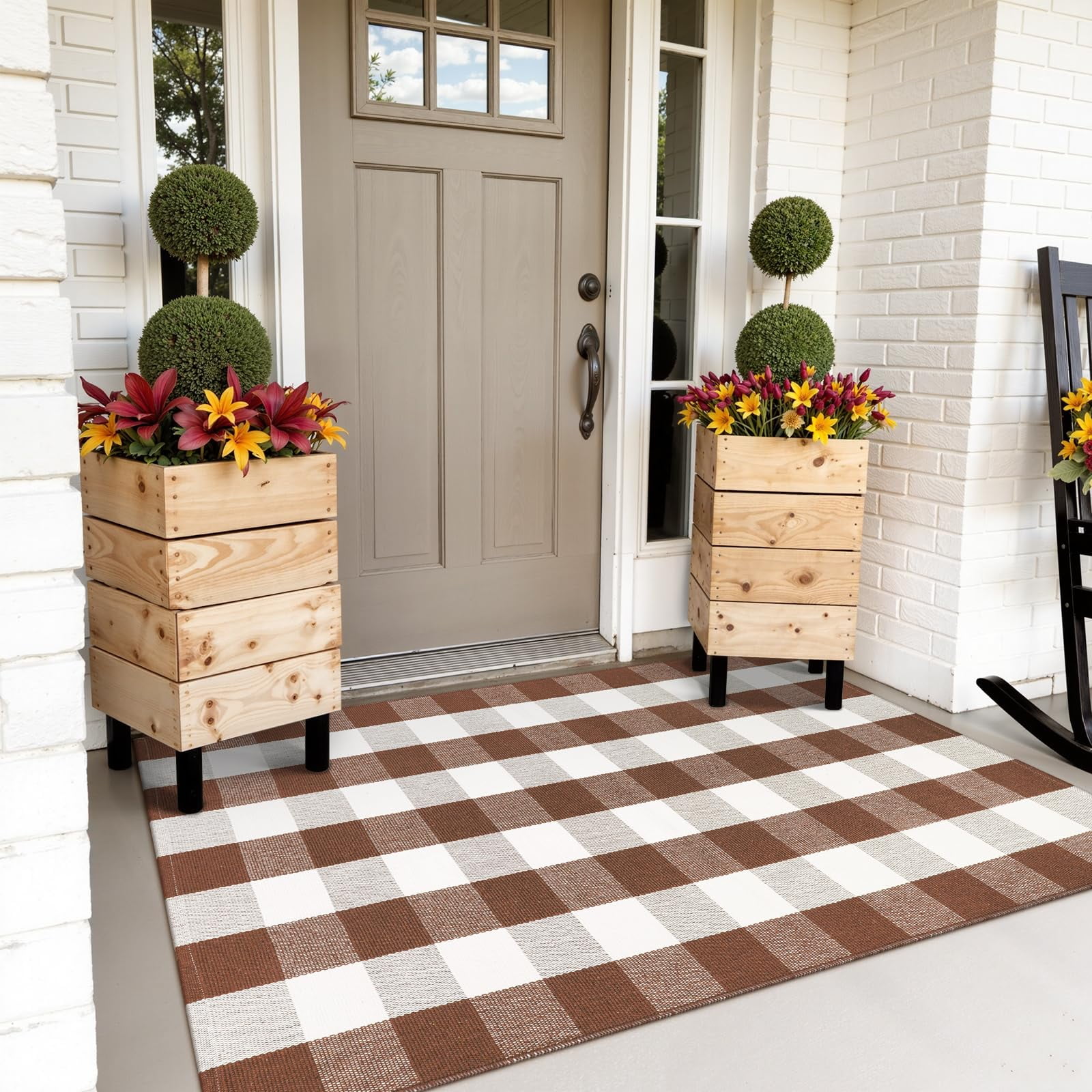 Buffalo Plaid Checkered Rug Fall Washable Outdoor Rug 3'x5', Front Door ...