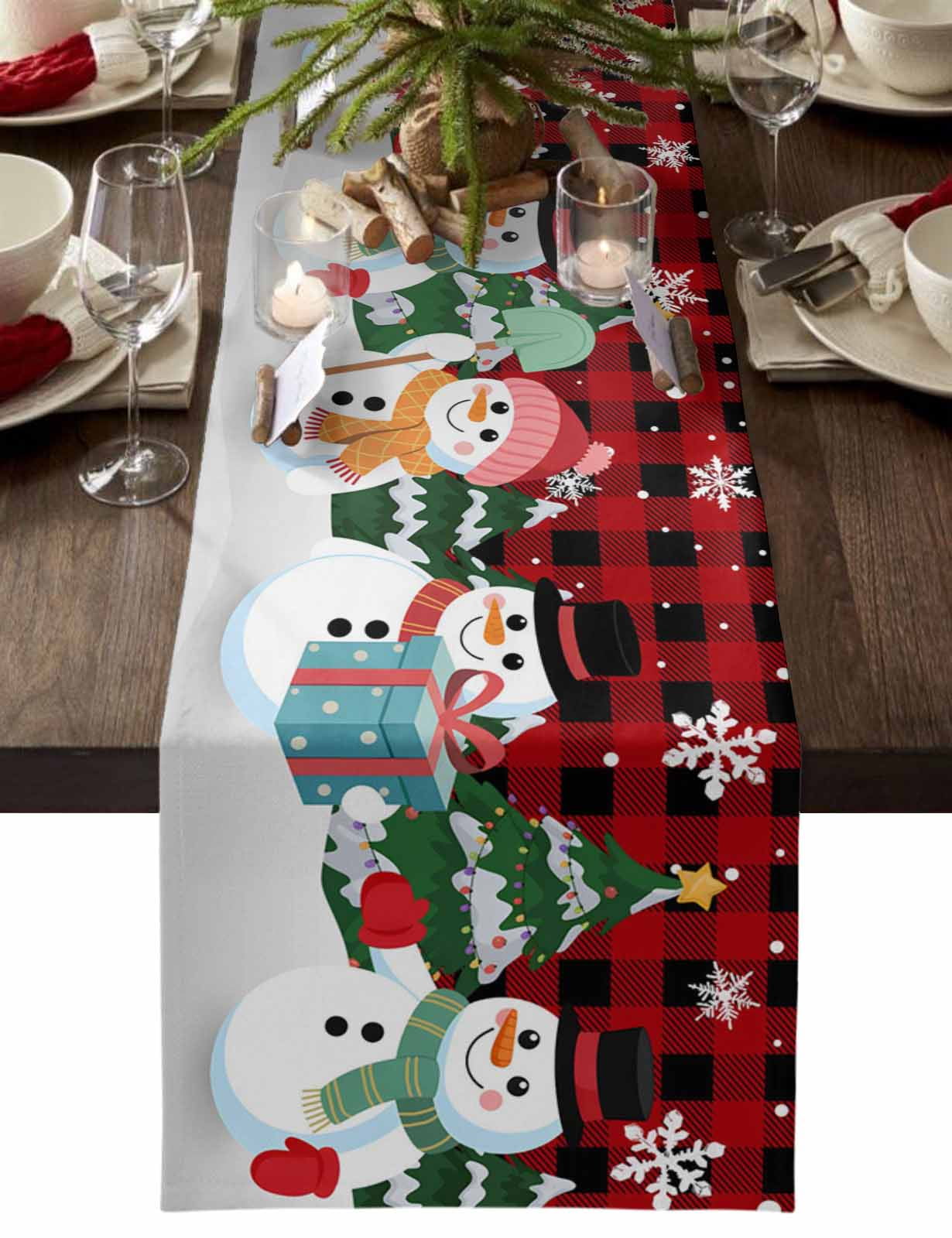 Buffalo Plaid Christmas Cotton Linen Table Runner for Dining Kitchen ...